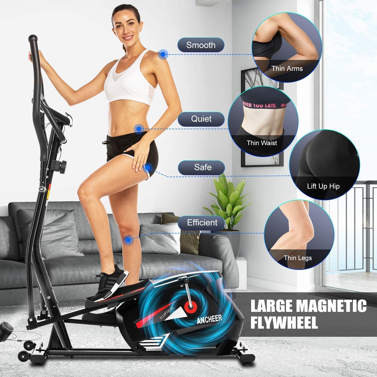 ANCHEER APP Elliptical Machine, Elliptical Trainer with 10 Levels of Magnetic Resistence