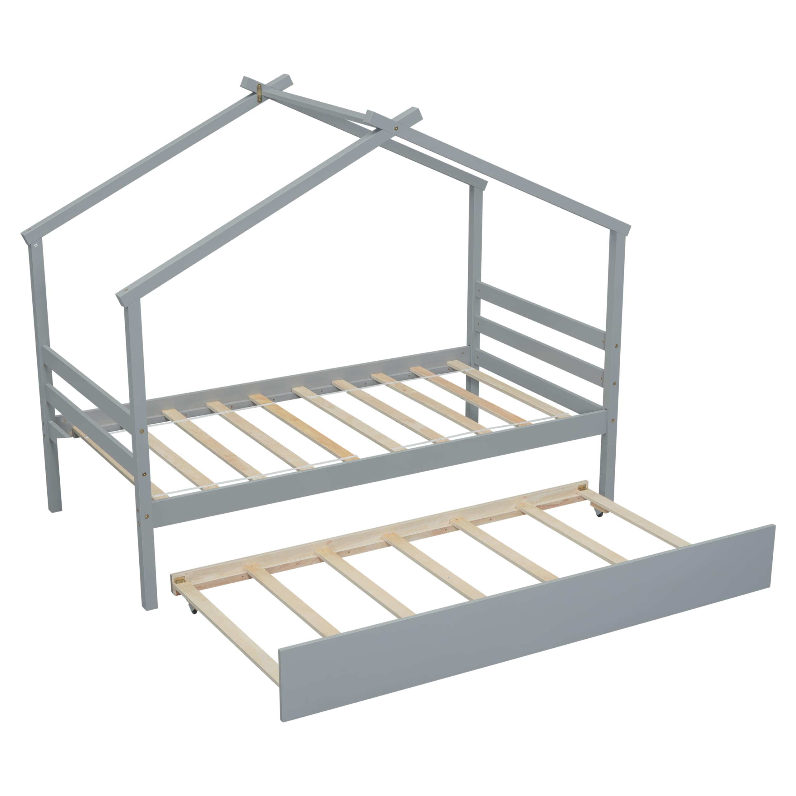 Twin Size House Bed for Kids, Adorable House Bed Frame with Trundle, Twin Playhouse Platform Bed for Boys,Girls(Twin,White)