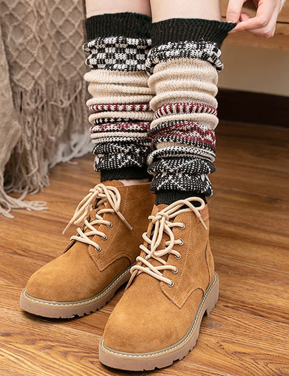 Anlaey Extra Long Cable Knit Over the Knee Thigh High Cotton Stocking Socks Leg Warmers Boot Socks for Women