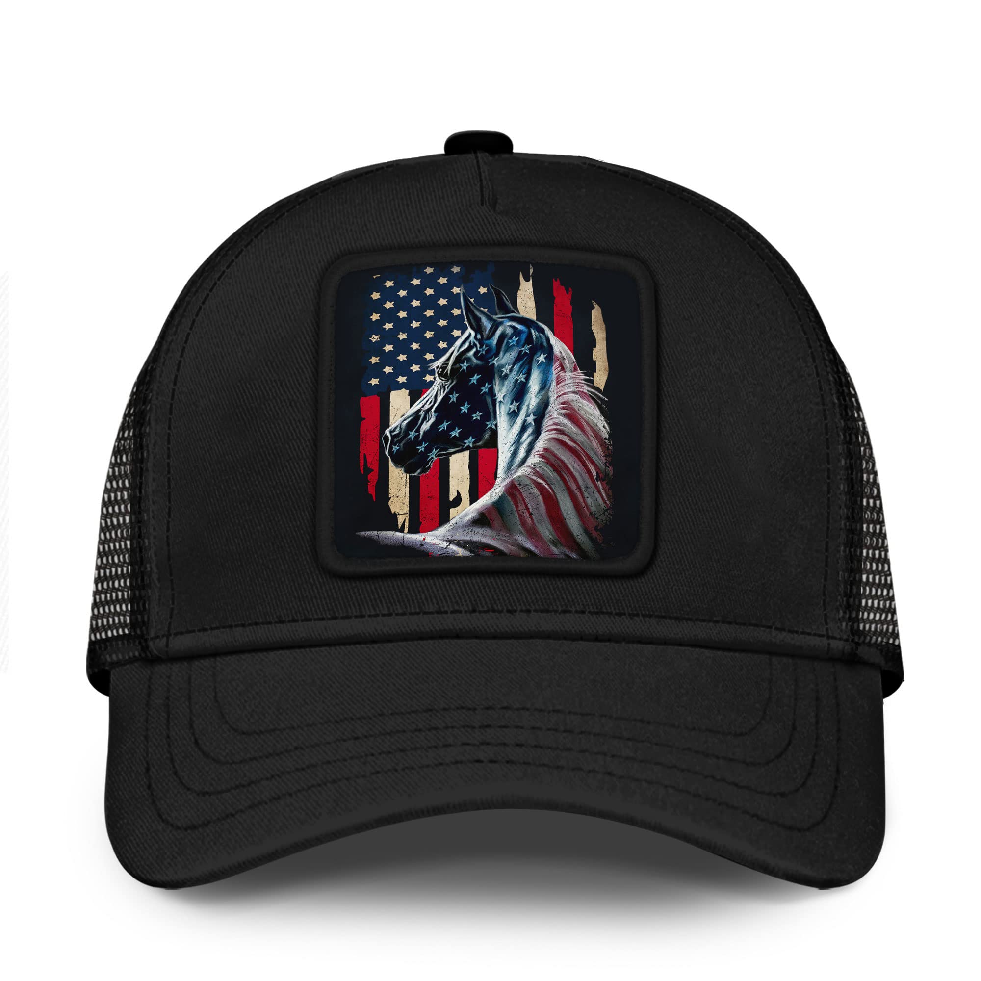 Asvance Trucker Hat - American Horse Mesh Back Baseball Cap for Mens - USA Horse Embroidered Hats Black - Gift for Dad