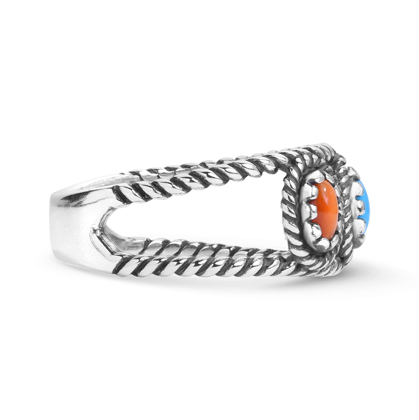 American West Sterling Silver Orange Spiny Oyster, Turquoise and Green Variscite Gemstone 3-Stone Band Ring Size 5