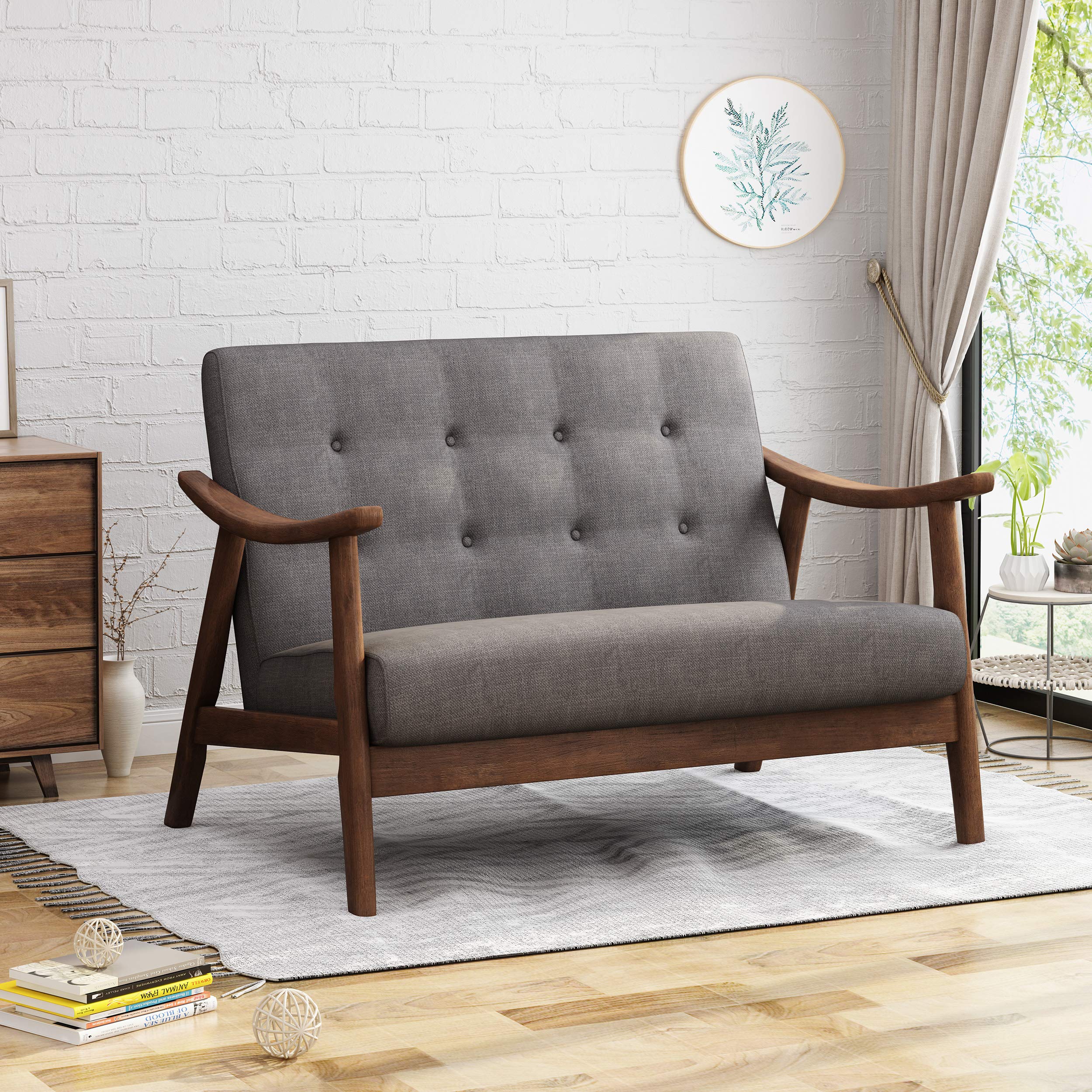 Christopher Knight Home Buda Mid-Century Modern Settee, Dark Gray, Brown
