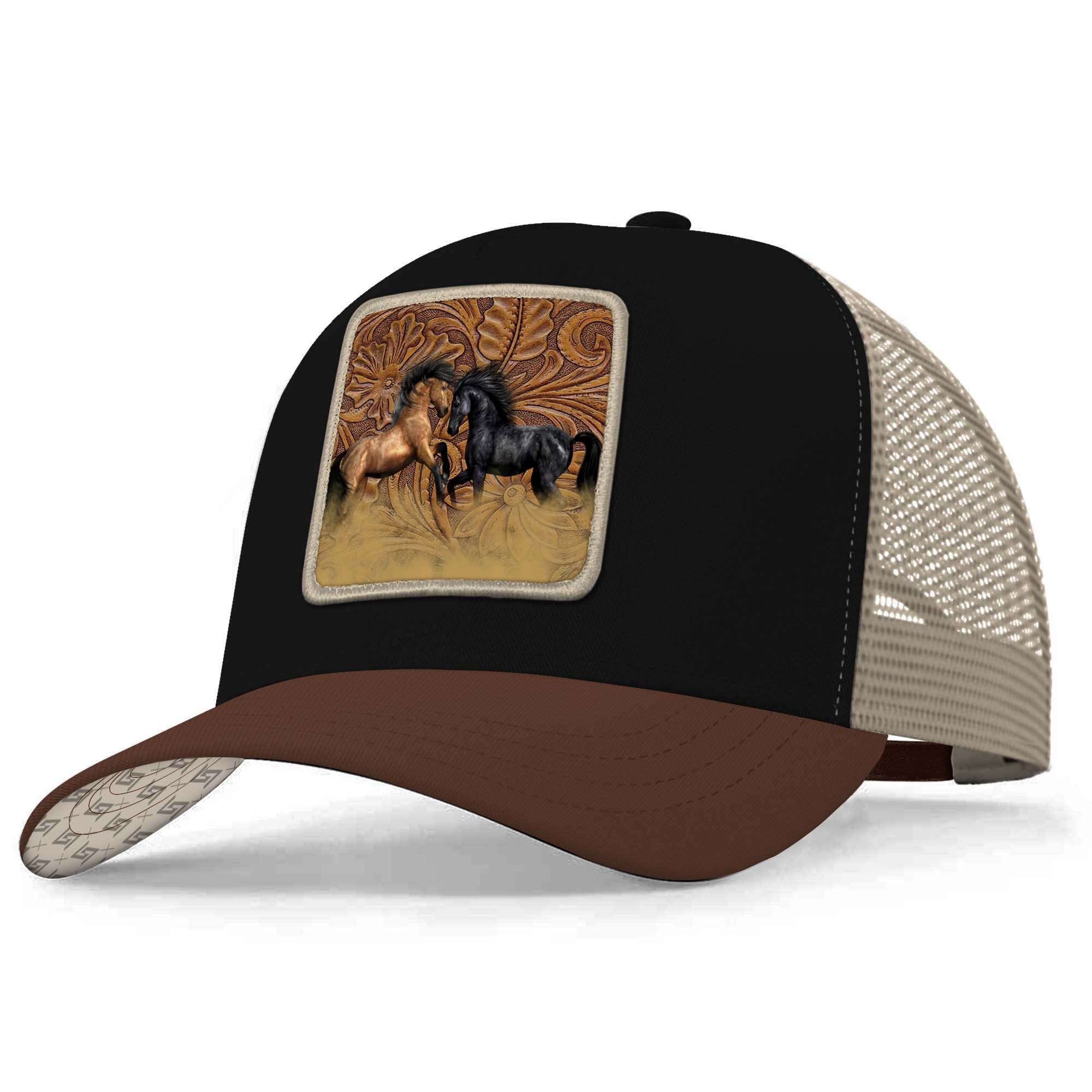 Asvance Unique Western Sculpture Horse Embroidered Trucker Hat, The Wild Mesh Back Baseball Cap for Men and Women, Gift for Mom and Dad