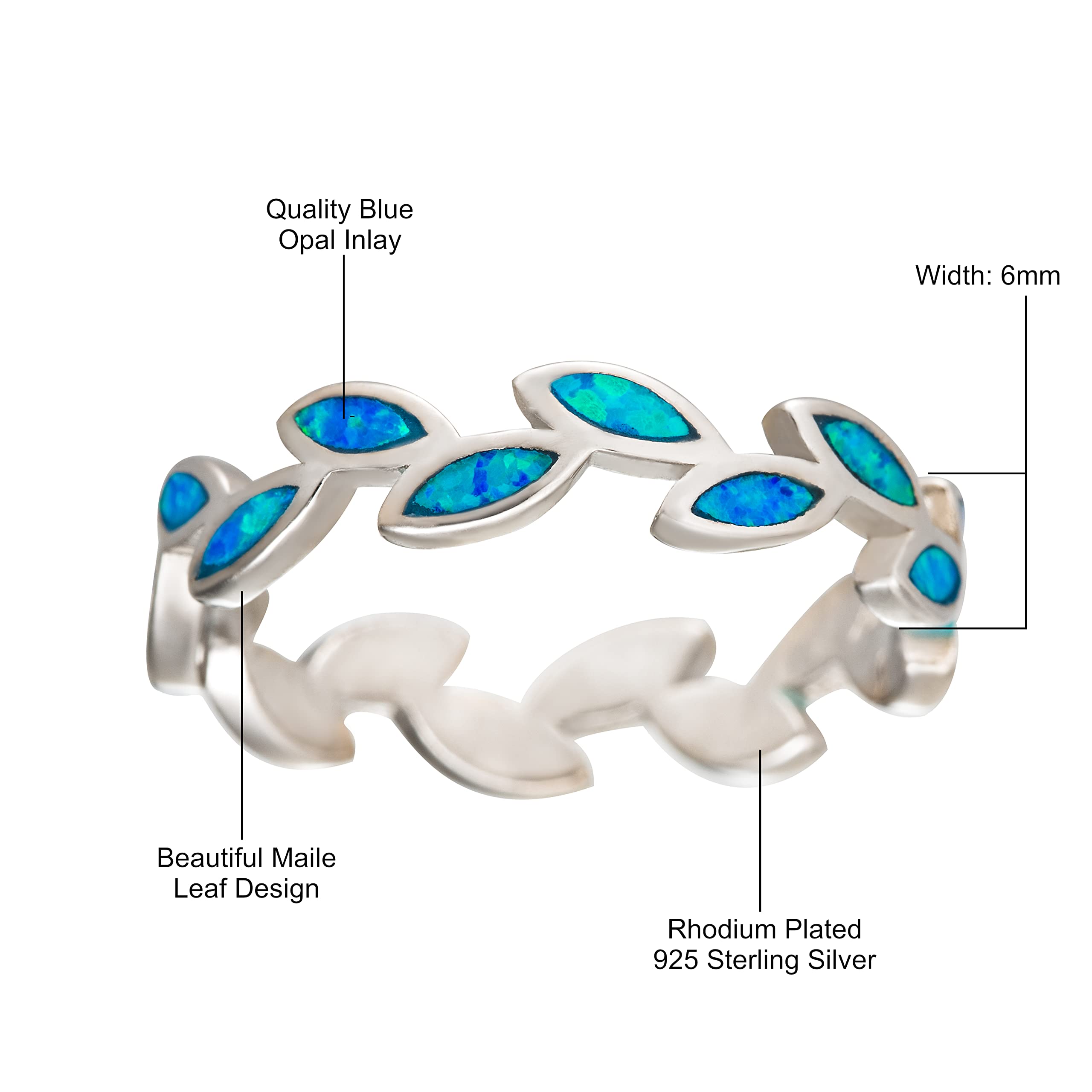 Aloha Jewelry Company Sterling Silver Opal Maile Leaf Stackable Wedding Ring Eternity Band (7)