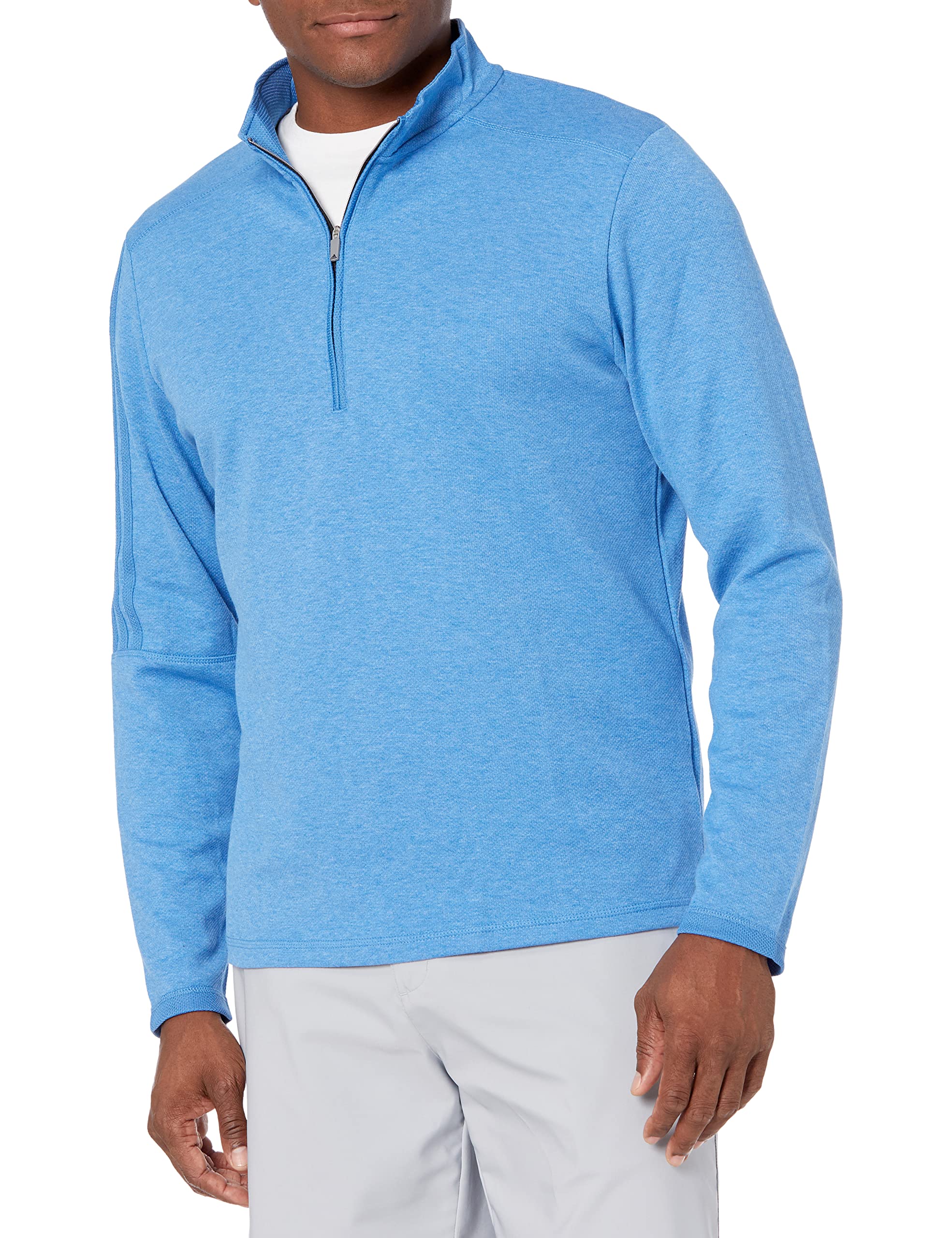adidas Men's 3-Stripes Recycled Materials Quarter Zip Pullover, Focus Blue Melange, X-Large