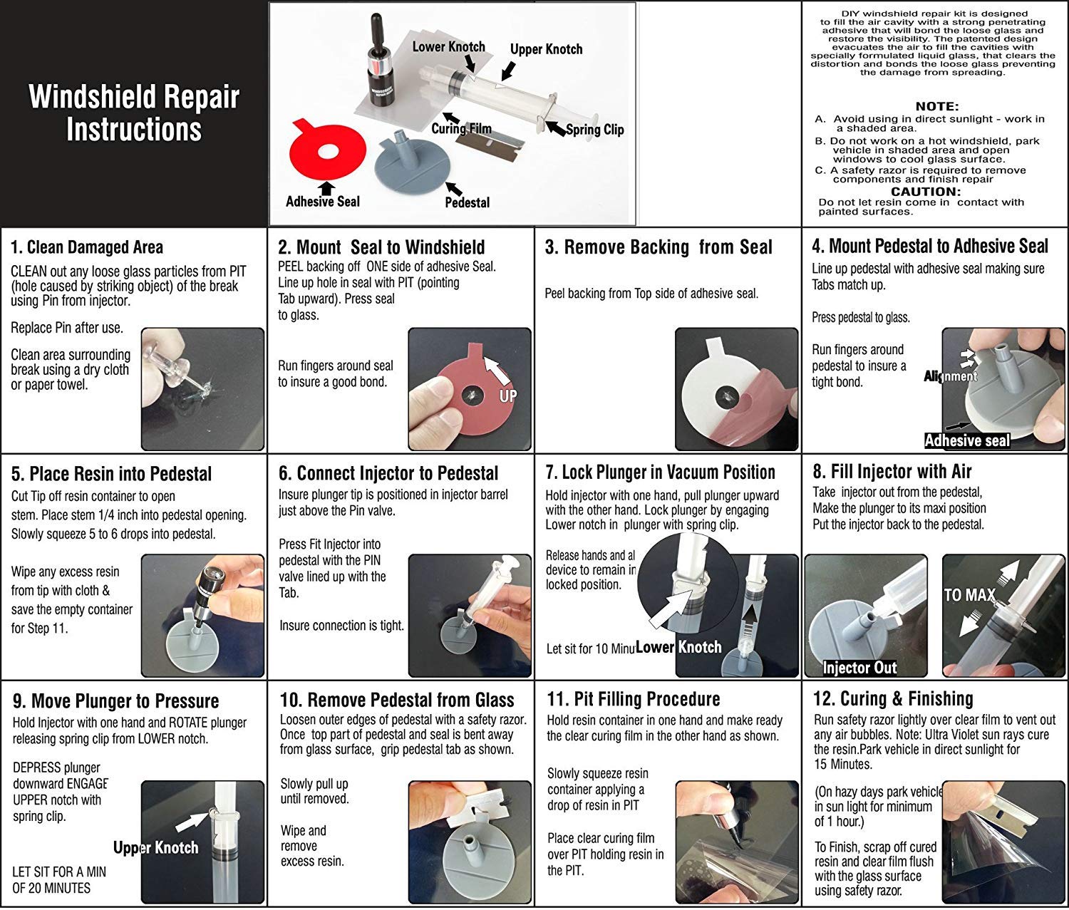 Antswish Windshield Repair Kit Cracked Glass Repair Kit to Fix Auto Glass Windshield Crack Chip Scratch