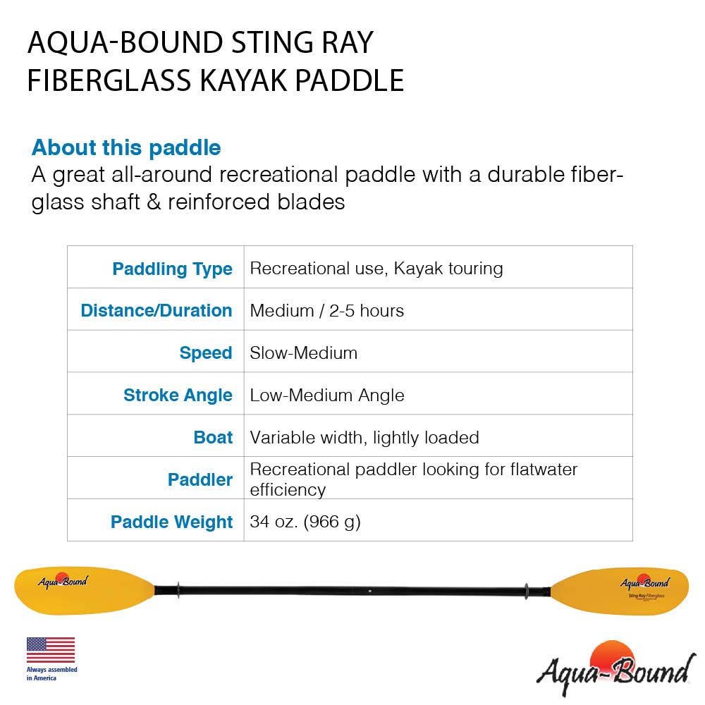 Aqua-Bound Sting Ray Fiberglass 2-Piece Snap-Button Kayak Paddle