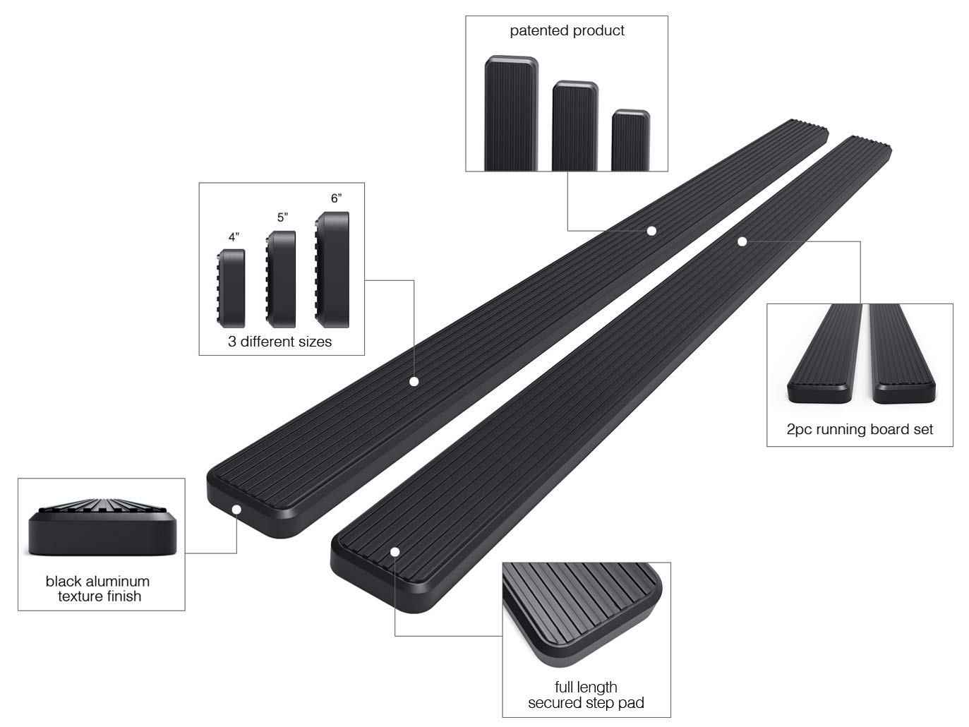 APS Running Boards (Nerf Bars Side Steps Step Bars) Compatible with Ford F150 2009-2014 Regular Cab (Stainless Steel Black Powder Coated 5 inches)