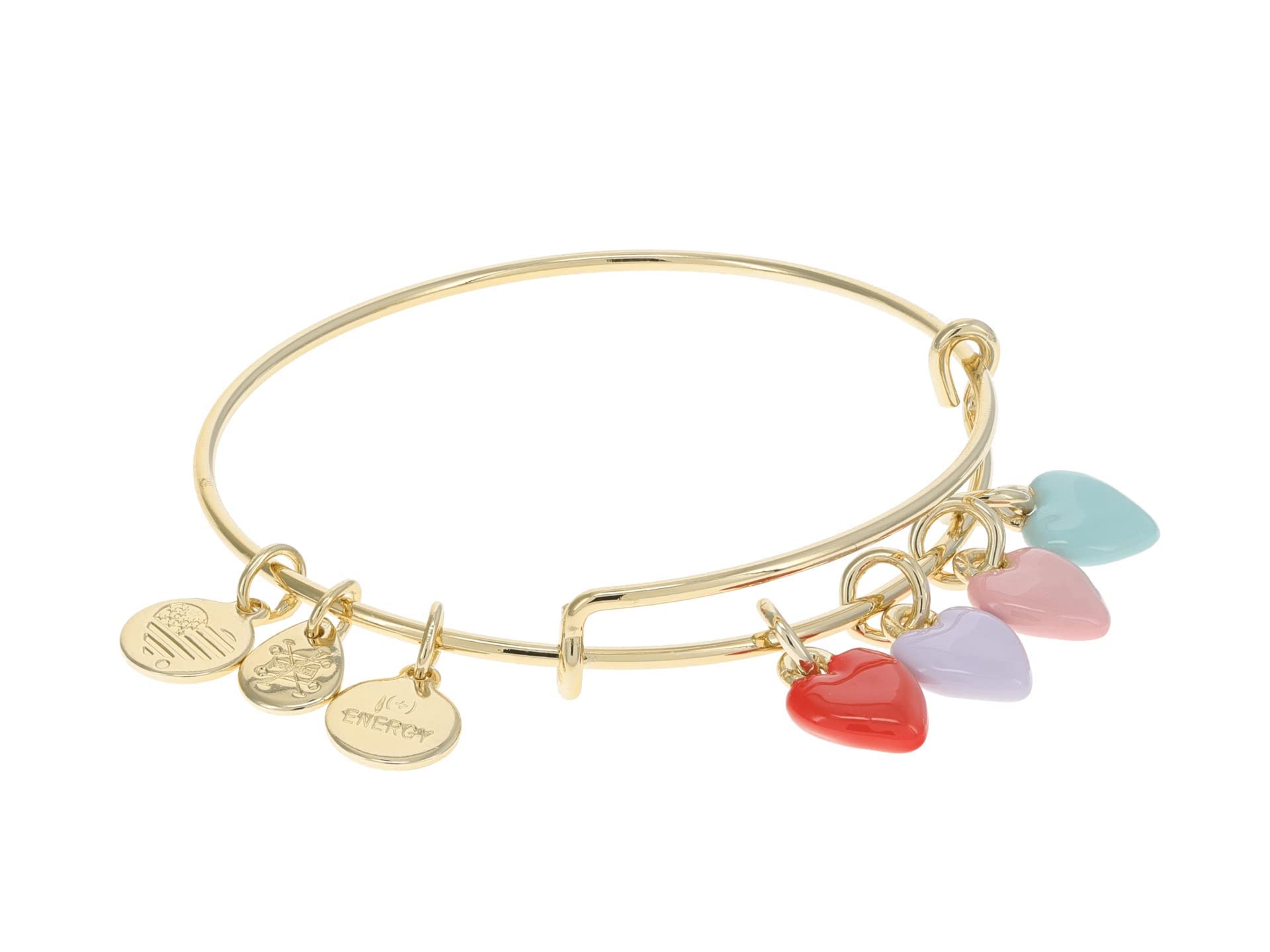 Alex and Ani A22EB4HRTSG,Color Infusion, Rainbow Hearts Multi Charm Expandable Bangle Bracelet,Shiny Gold,Multi,Bracelet