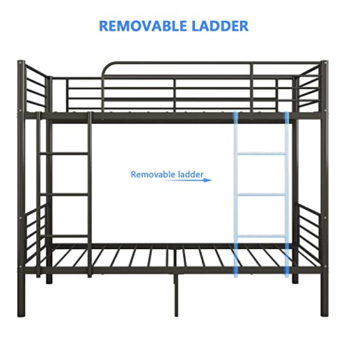 Alohappy Metal Bunk Bed Twin Over Twin, Twin Bunk Beds with Removable Ladder and Safety Guard Rail, 13.8β Under Bed Storage Space, No Box Spring Needed, Easy to Climb, Industrial Style(Black)