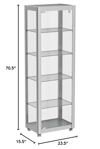 Displays2go Locking Glass Display Case, Illuminated – Silver (DCKDMT24S)