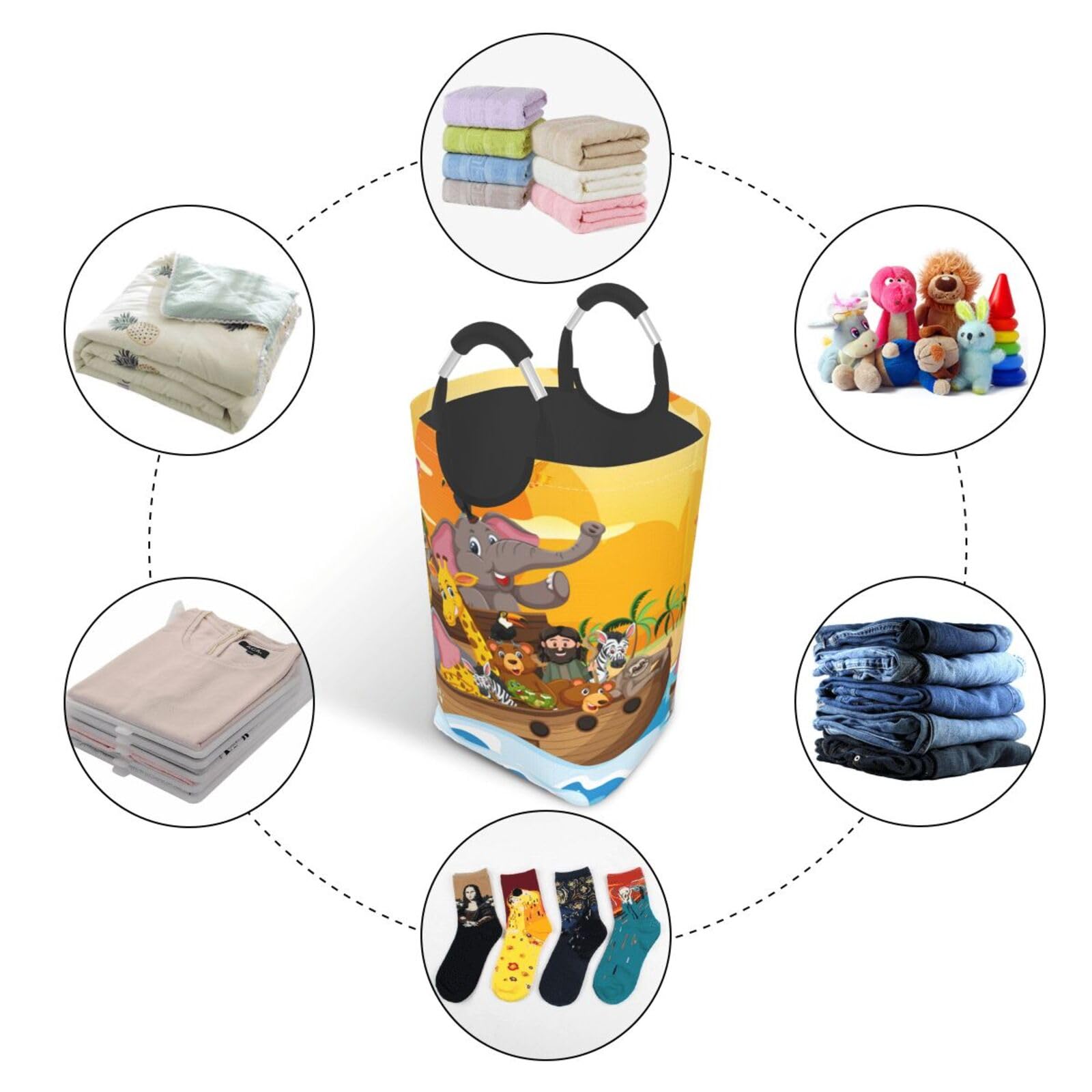 Animals On Noah'S Ark1 Laundry Hamper,Large Canvas Fabric Lightweight Storage Basket Toy Organizer Dirty Clothes Collapsible Waterproof For College Dorms,Children Bedroom,Bathroom
