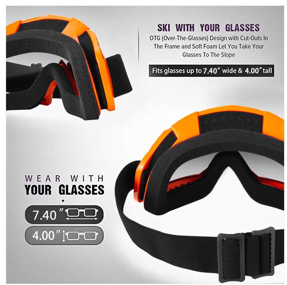 ALCADAN Ski Goggles - Over Glasses Ski/Snowboard Dust-Proof Goggles for Men, Women & Youth - 100% UV Protection 634W (Dark Blue Black)