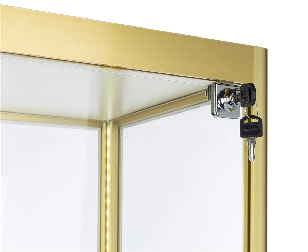 Displays2go Tempered Glass Curio Cabinet, Adjustable Shelves β Gold (DCKDMT16G)