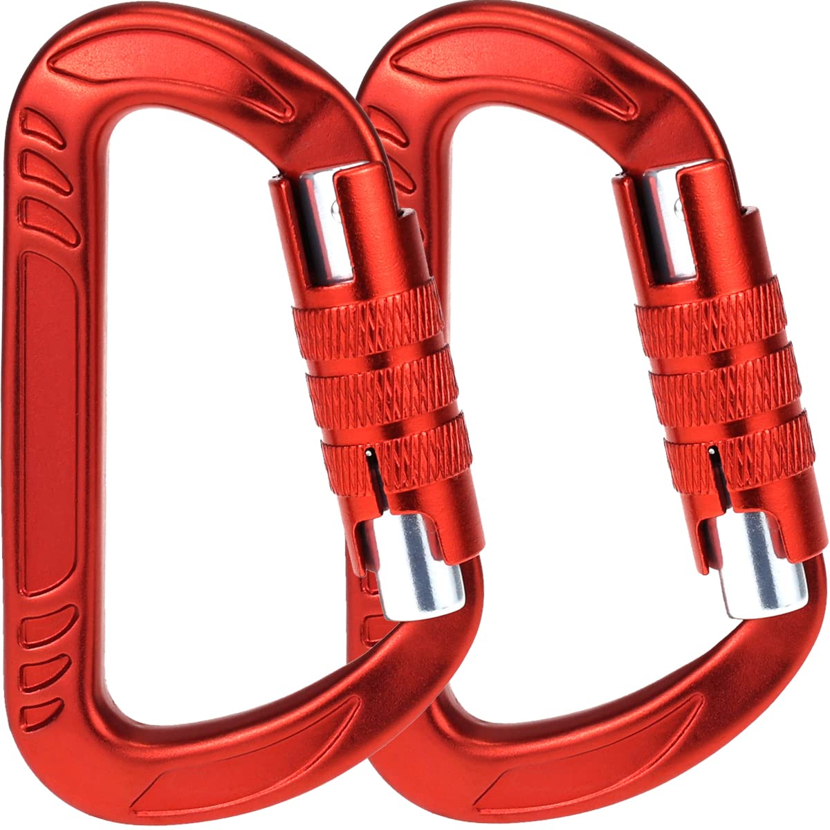 Auto Locking Carabiner Clips, 2Pack Heavy Duty Lightweight Aviation Aluminum D Shape Style Carabiner for Hiking Camping Hammock Keychain Dog Leash (Red)
