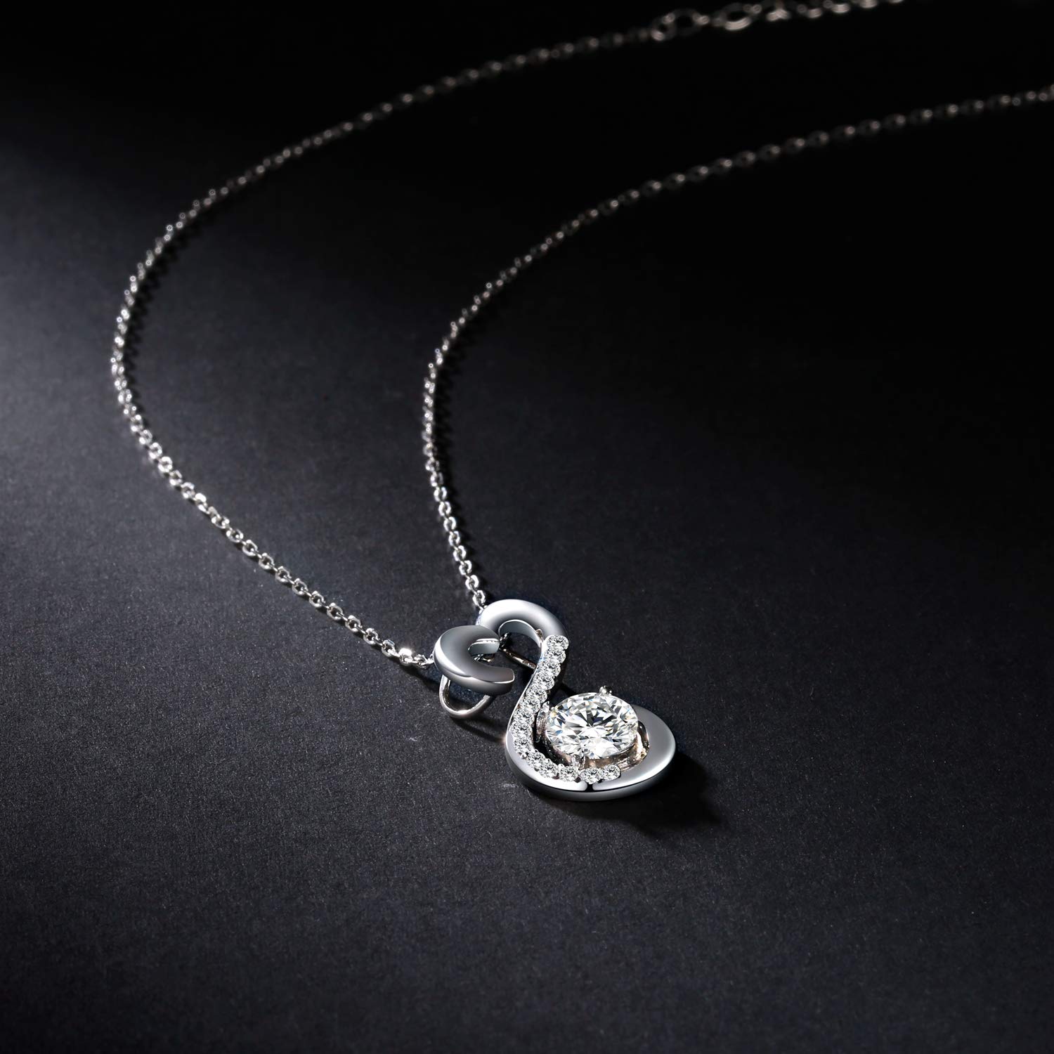 APOTIE Sterling Silver Open Heart Necklace - CZ Pendant Jewelry Gift for Mom Women