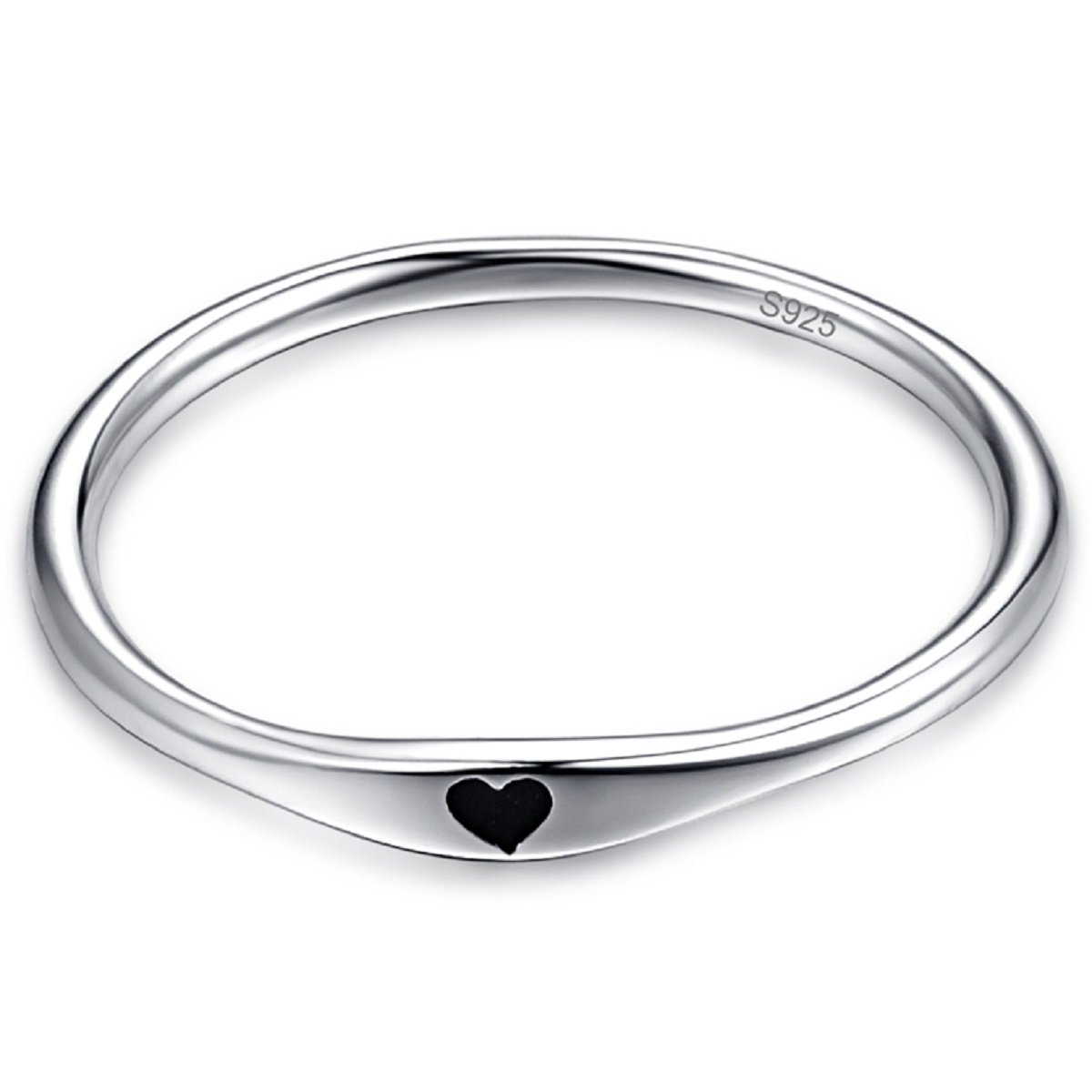 AVECON 925 Sterling Silver Simple Carve Heart Wedding Band Stackable Promise Ring for Her Size 10