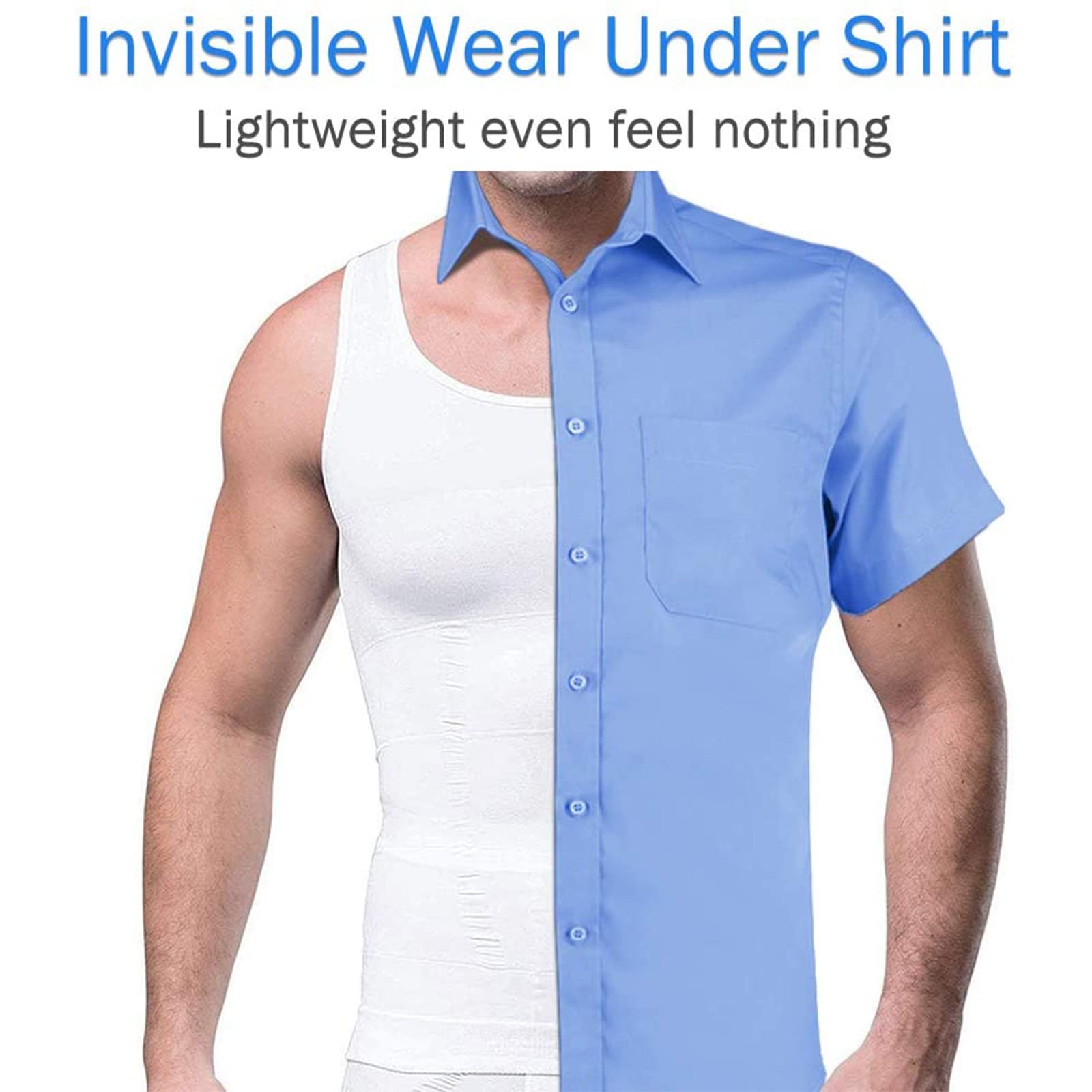 Aptoco Compression Shirts for Men Shapewear Vest Body Shaper Abs Abdomen Slim Elastic Tank Top Undershirt for Hid Men's Gynecomastia(White, Large)