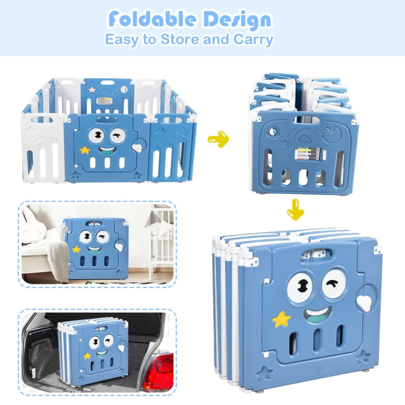 Baby Playpen Kids Activity Centre Safety Play Yard Home Indoor Outdoor New Pen, 16-Panel Foldable Baby Playpen Kids Activity Centre