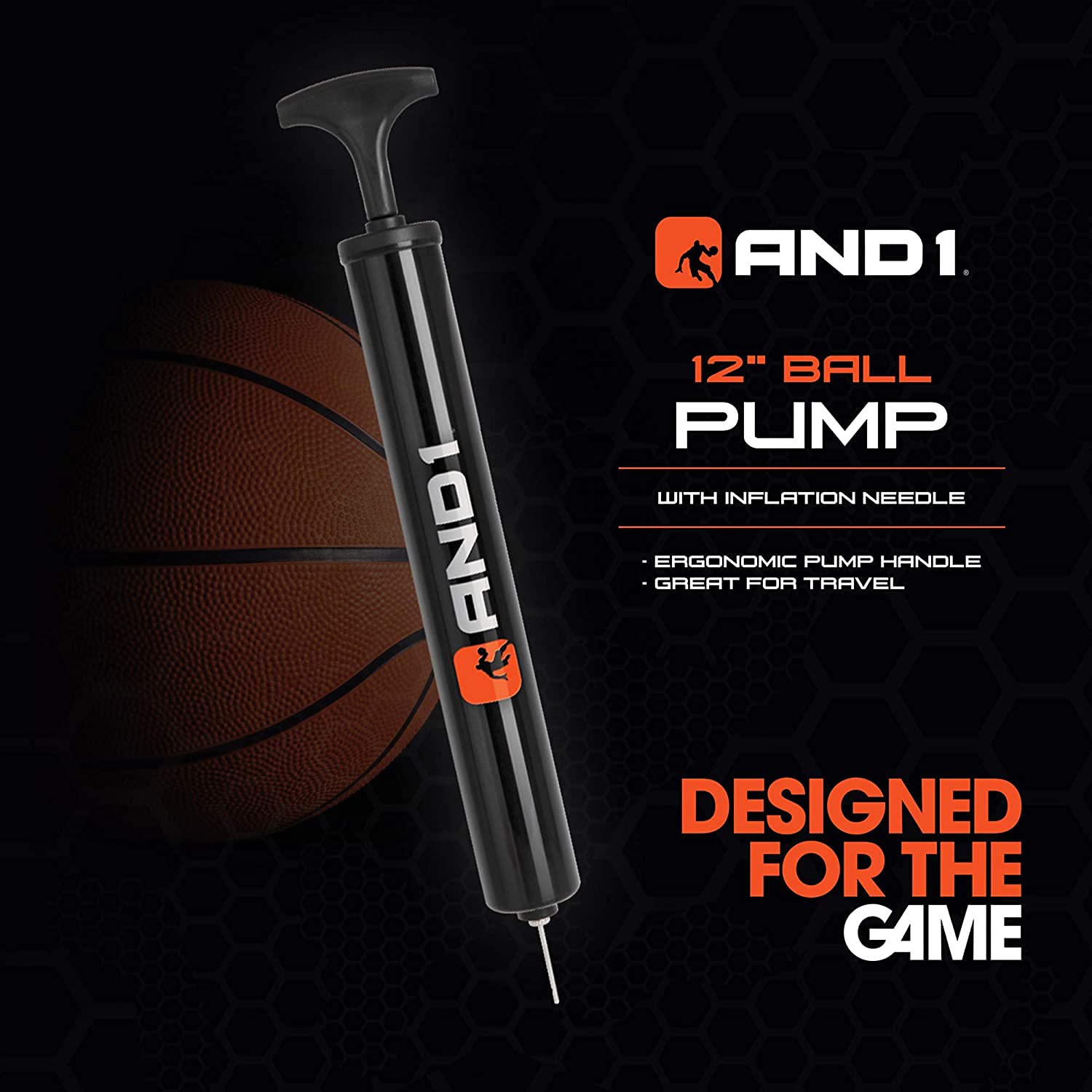 AND1 3-Pc Premium Rubber Basketball Bundle β Includes Official Regulation Size 7 (29.5β) Streetball (Deflated), Ball Pump and Squeeze Water Bottle Made for Indoor and Outdoor Basketball Games,Orange