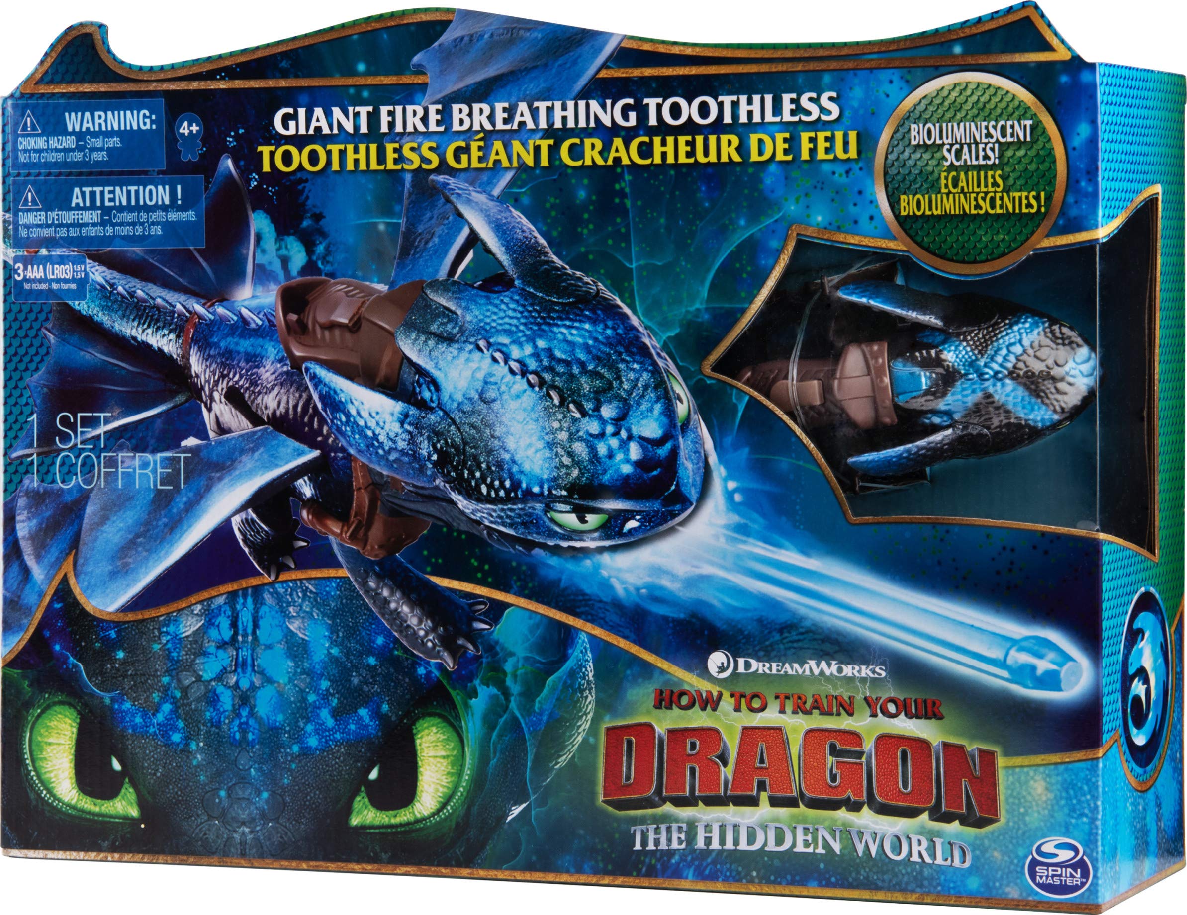 Dreamworks Dragons, Giant Fire Breathing Toothless Action Figure, 20-inch Dragon with Fire Breathing Effects