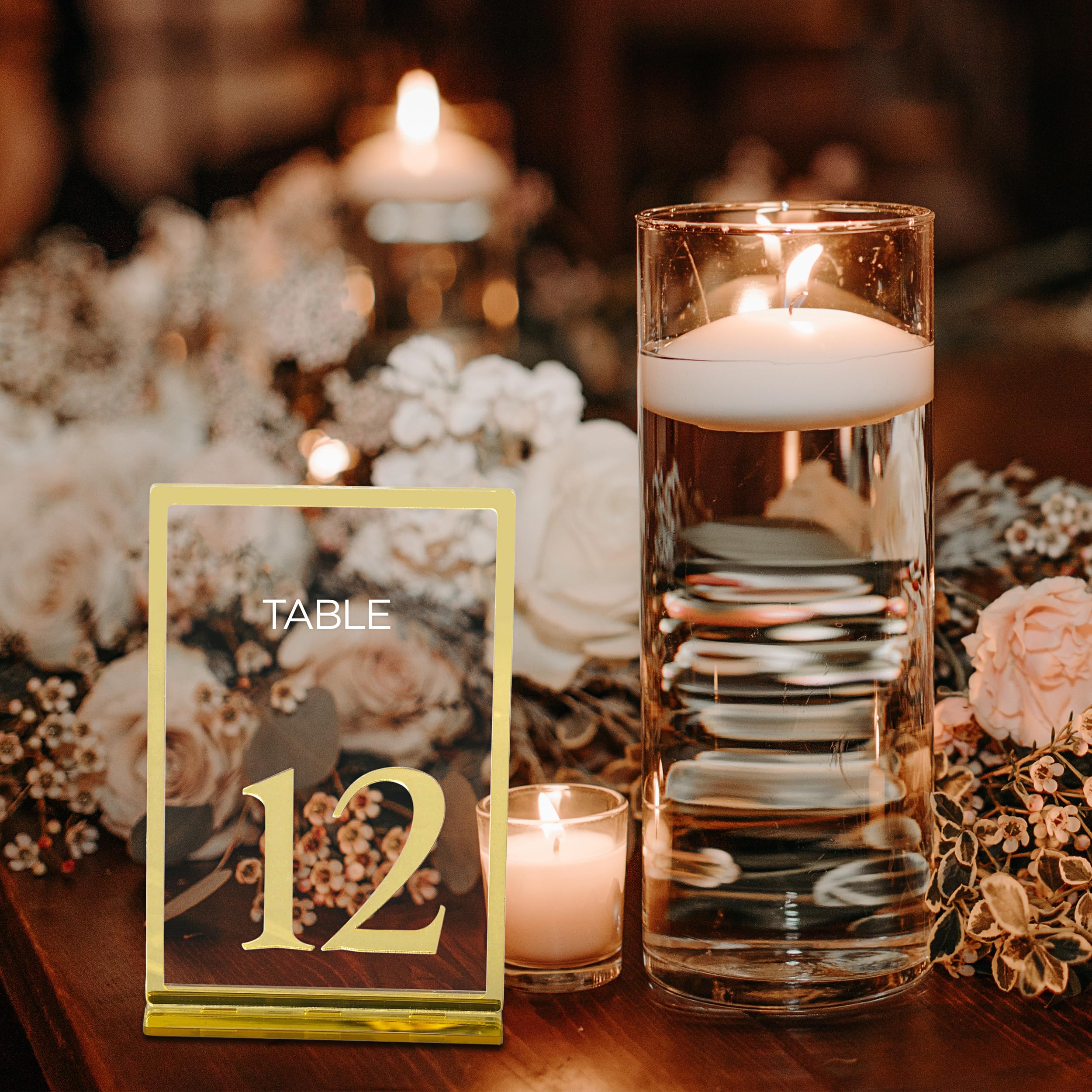 Blue Violet Wedding Table Numbers 1-25, Gold Mirror Acrylic Table Numbers with Stands, 4x6” Table Sign and Holder, Laser Cut 3D Overlay, Table Numbers for Reception