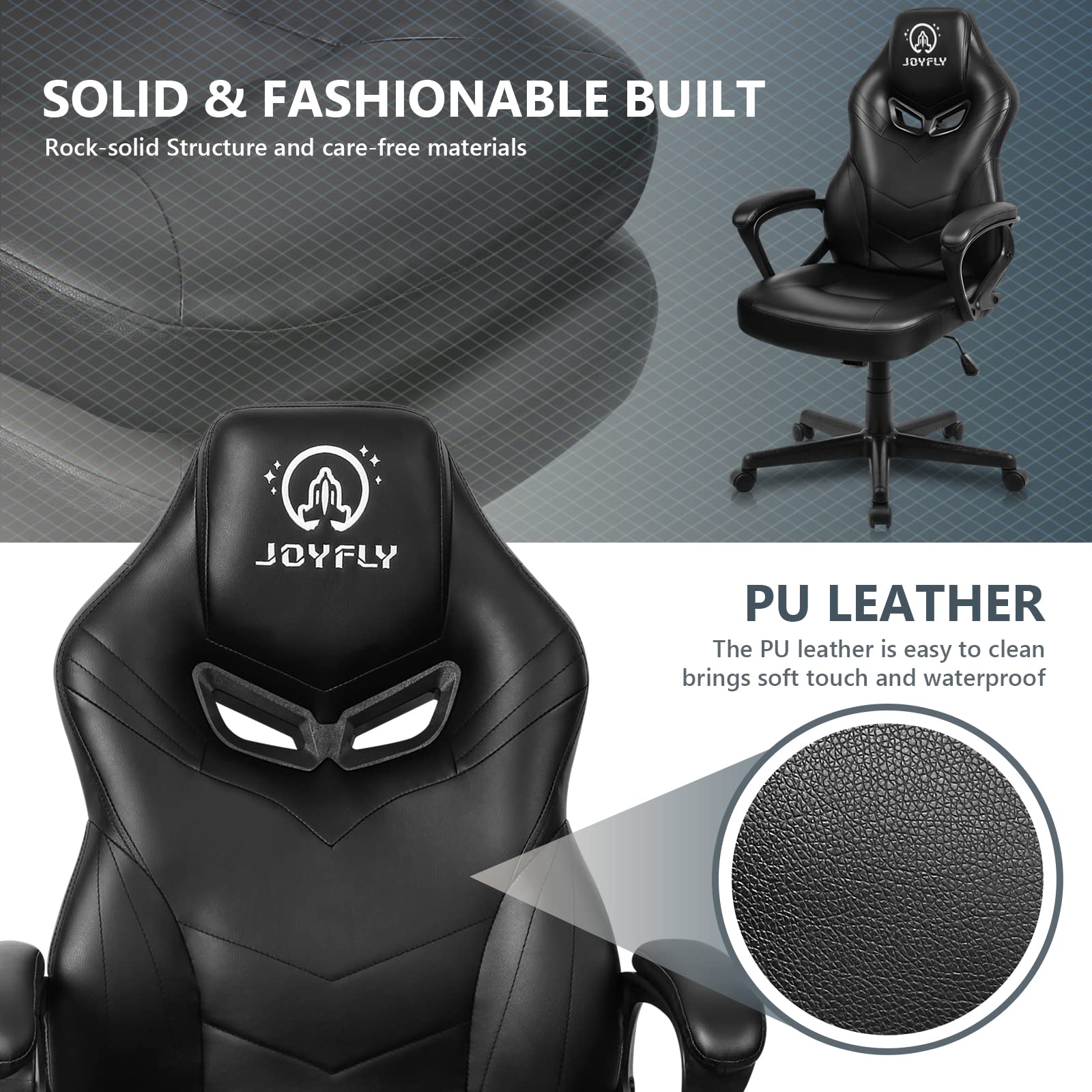 JOYFLY Gaming Chair, Gamer Chair for Teens Adults, Computer Gaming Chair Video Game Chairs Ergonomic PC Office Chair with Lumbar Support(Black Leather)