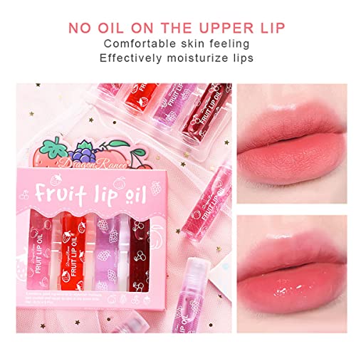 Alisesun 4 Pcs Fruit Roll-on Lip Gloss Set, Clear Lip Gloss Crystal Jelly Liquid Lipstick, Plumping Lip Oil Moisturizing Hydrating Non-Sticky, Nice Gift for Women Girl