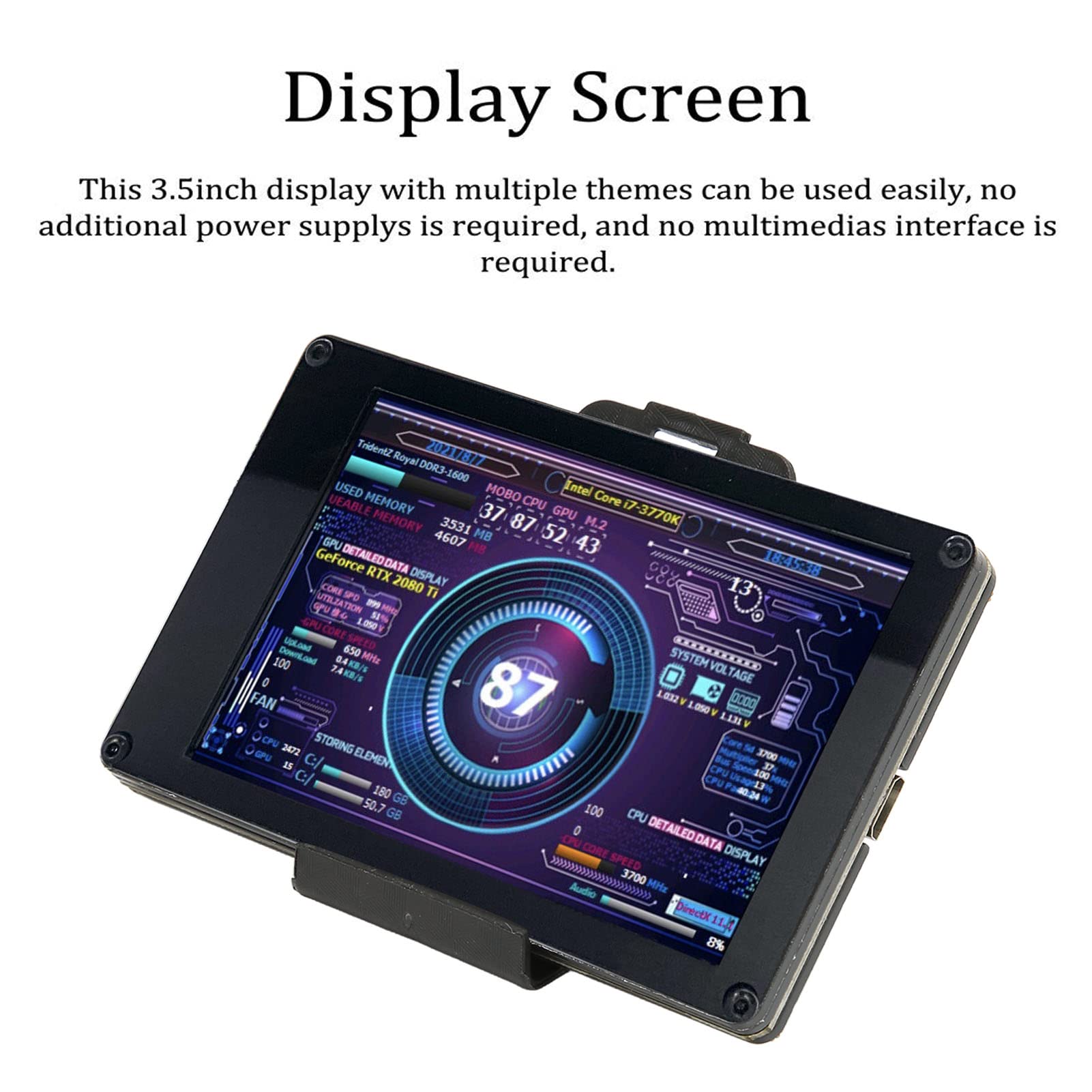ASHATA Computer Temp Monitor, 3.5 inch IPS USB Mini Screen, AIDA64 PC CPU RAM HDD Data Monitor Computer Temperature Display Support for Raspberry Pi Linux Win