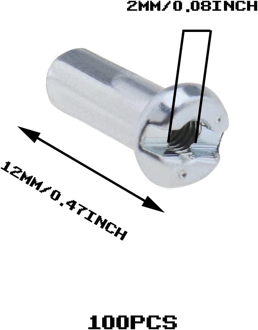 Auto-plaza 200x Bicycle Spoke Nipples Fit for 14G / 2mm Mountain Road Bike Silver Steel 12mm Long Cycling Replacement Accessories Set