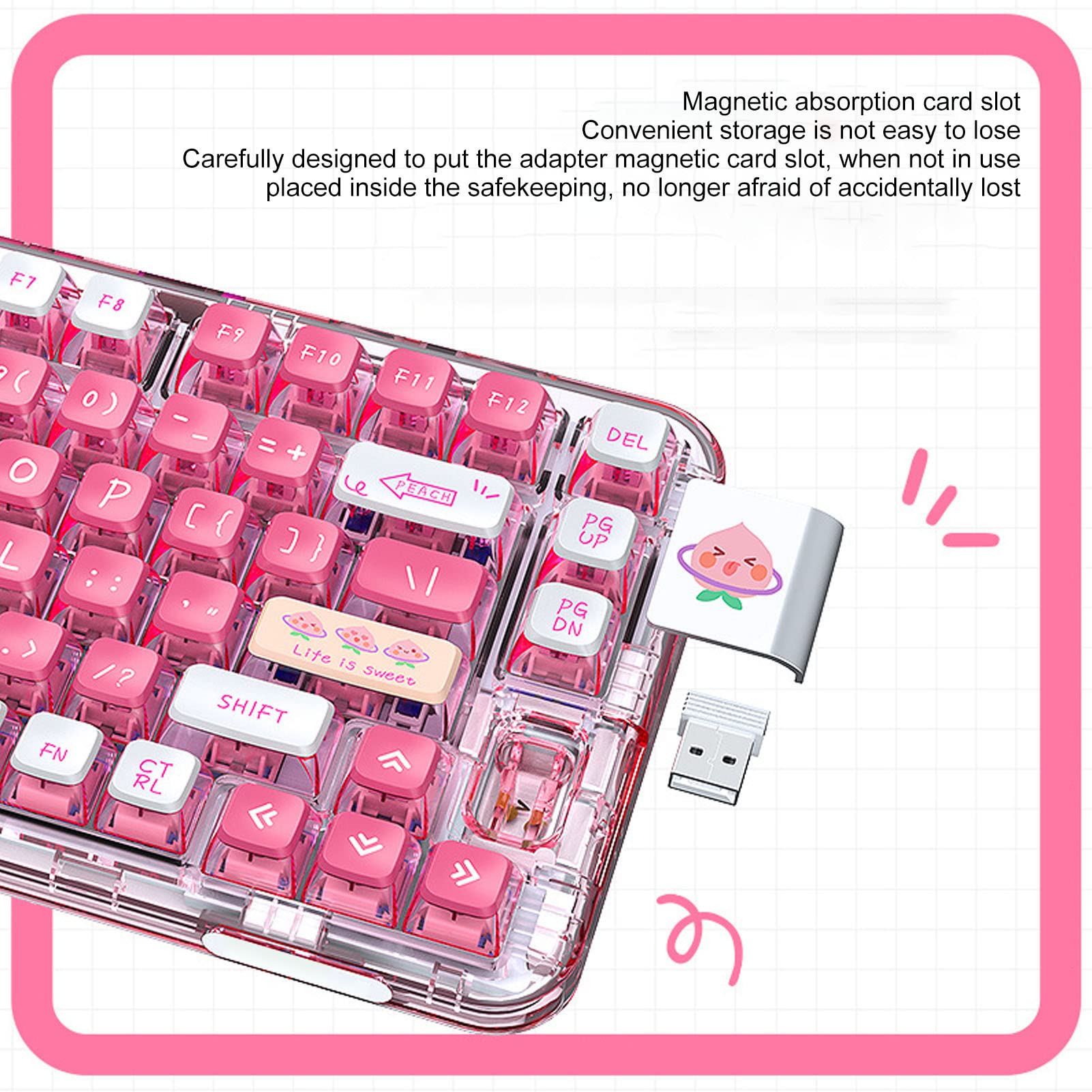 ASHATA Pink Mechanical Keyboard, Bluetooth Cute Keyboard, 2.4G Wireless Type C Wired Gaming Keyboard with RGB Backlight for iOS for Windows
