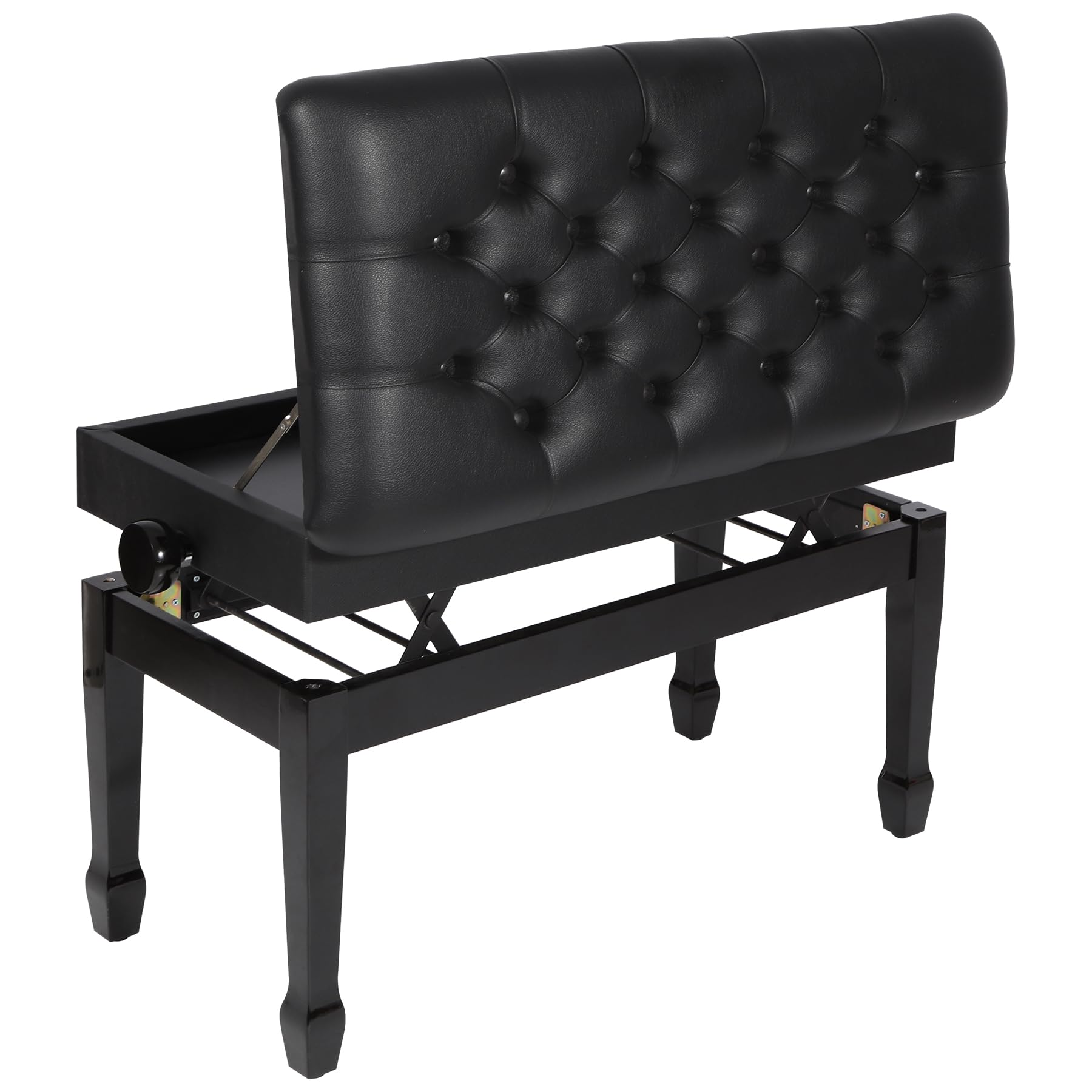 AKVOMBI Adjustable Duet Piano Bench with Storage, Heavy Duty Double Piano Benches with Leather Cushion, Black Piano Bench for Adults, 13.8" D x 31.5" W x 19.3" H
