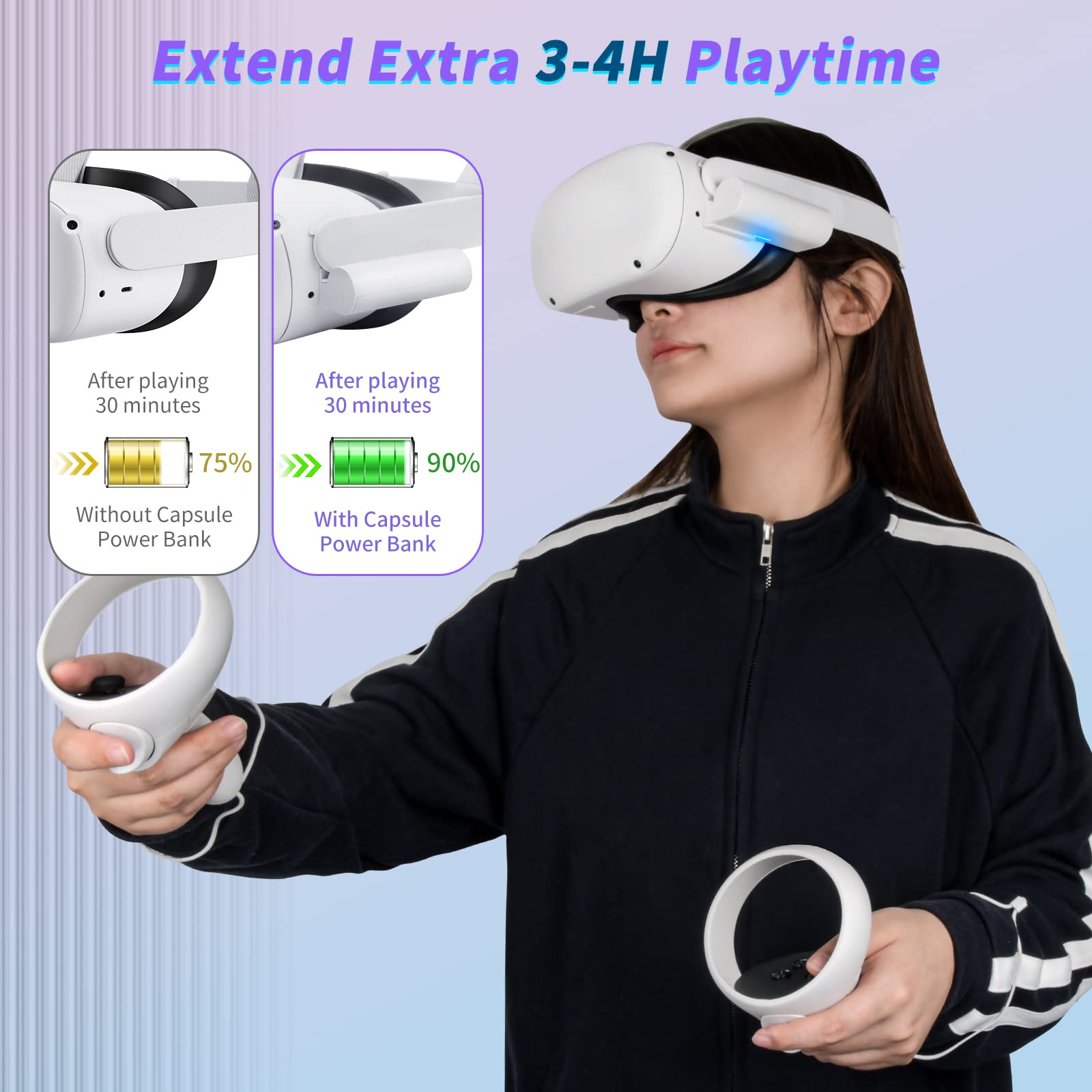 alcopanda Battery Pack for Oculus Quest 2,5000mAh Power Bank for Extended Extra 3 Hours Playtime,5V/2A Fast Charging & Lightweight,Accessories for Meta Quest 2