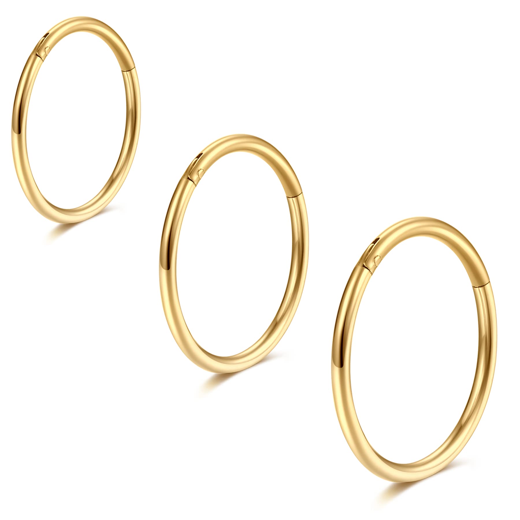 Lantine Gold Hinged 20g Cartilage Earring Hoop Nose Rings 6mm 8mm 10mm Set Clicker Triple Double Forward Helix Hoops Earrings(3Pcs a Set)