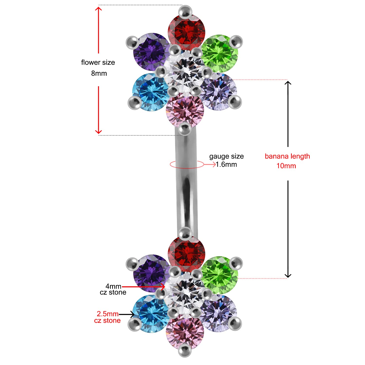 AtoZ Piercing Blue Sapphire CZ Stone Double Side Mini Flower 925 Sterling Silver Belly Button Ring Jewelry