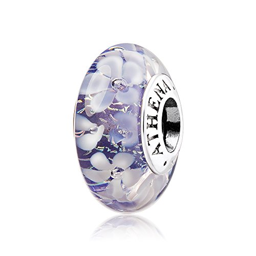 ATHENAIE Murano Glass 925 Silver Core Purple Flower Garden Bead Charms for Bracelet Mother's Day Gift