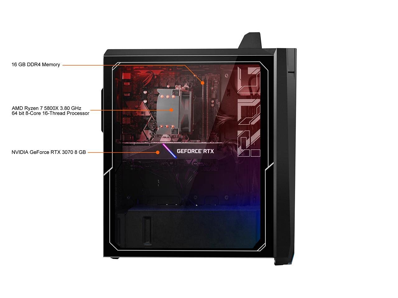 ASUS ROG Strix GA15 Gaming Desktop Tower PC,AMD Ryzen 7 5800X Processor, NVIDIA GeForce RTX 3080 10GB GDDR6X, 32GB DDR4 RAM, 2TB NVMe SSD, Keyboard and Mouse, Windows 11 Home