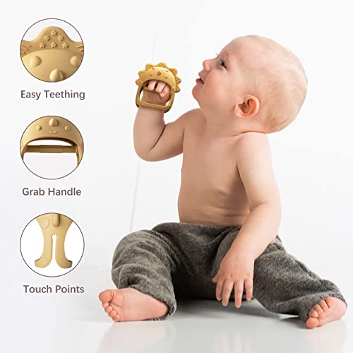 Alwoligag Silicone Dinosaur Baby Teether Toy, Anti-Drop Silicone Baby Mitten Teether for Soothing Teething Pain Relief, Baby Chew Toys for Sucking Needs(1 Packs)