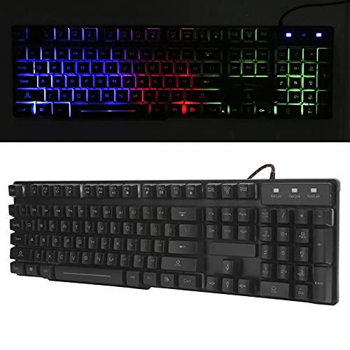 ASHATA Wired Gaming Keyboard, 104 Keys Ultra Slim All Metal Panel USB Gaming Keyboard with Bright Backlight, Plug and Play, Wired Keyboard for Computer Laptop PC