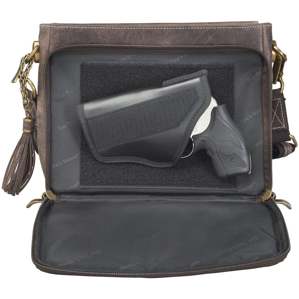 Distressed Buffalo Leather Crossbody Organizer Purse by Gun Tote'n Mamas (Brown), Medium