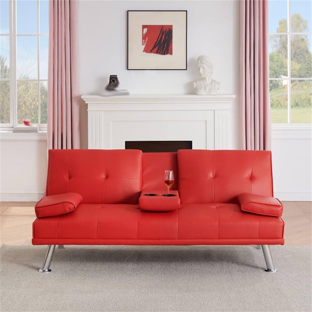 APAINI 67" Leather Multifunctional Double Folding Sofa Bed for Office for Indoor Livingroom Furniture