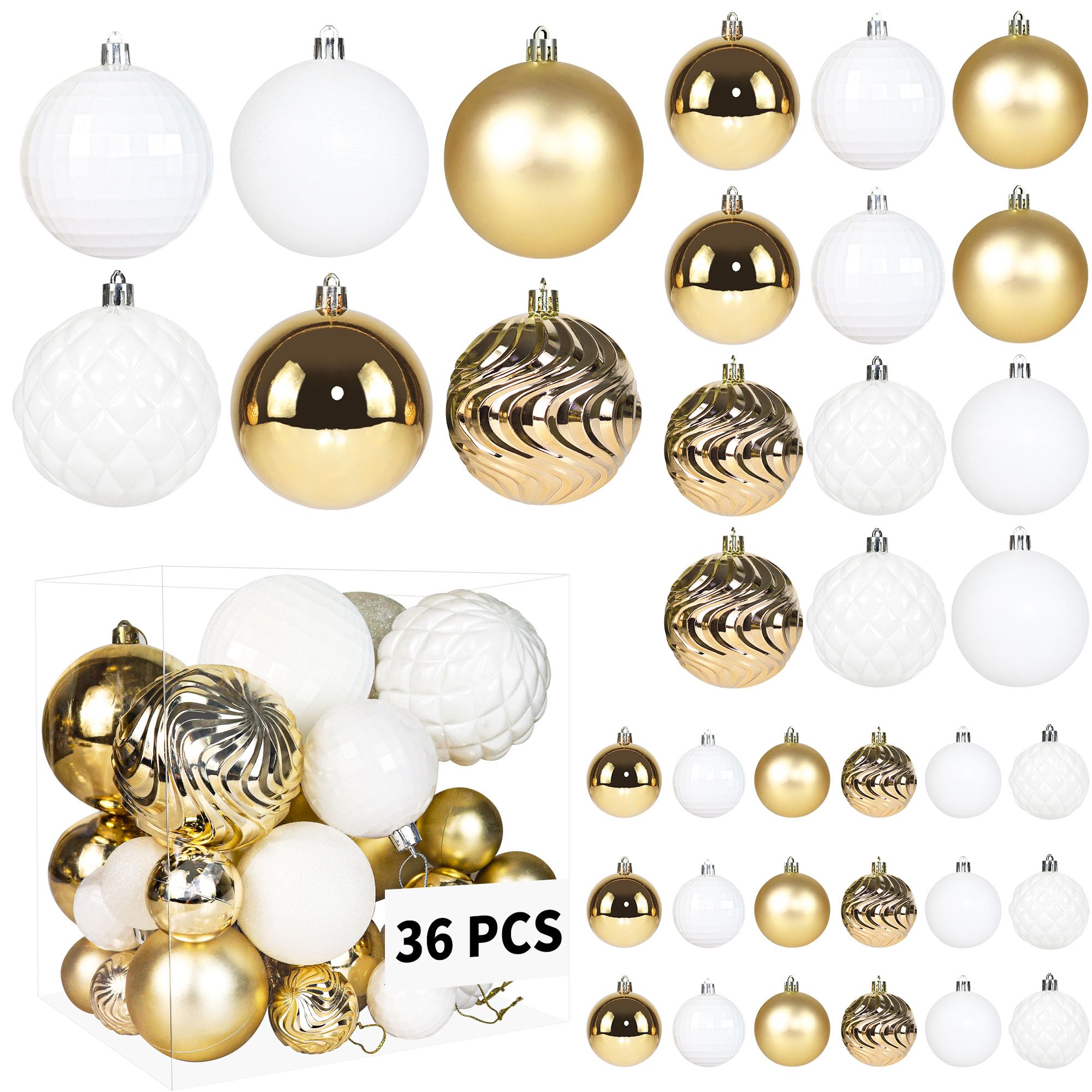 Annecy Christmas Tree Ornaments - 36 PCS Shatterproof Christmas Ball Ornaments Set for Christmas, Holiday, Wreath & Party Decorations (Multi-Size, White)