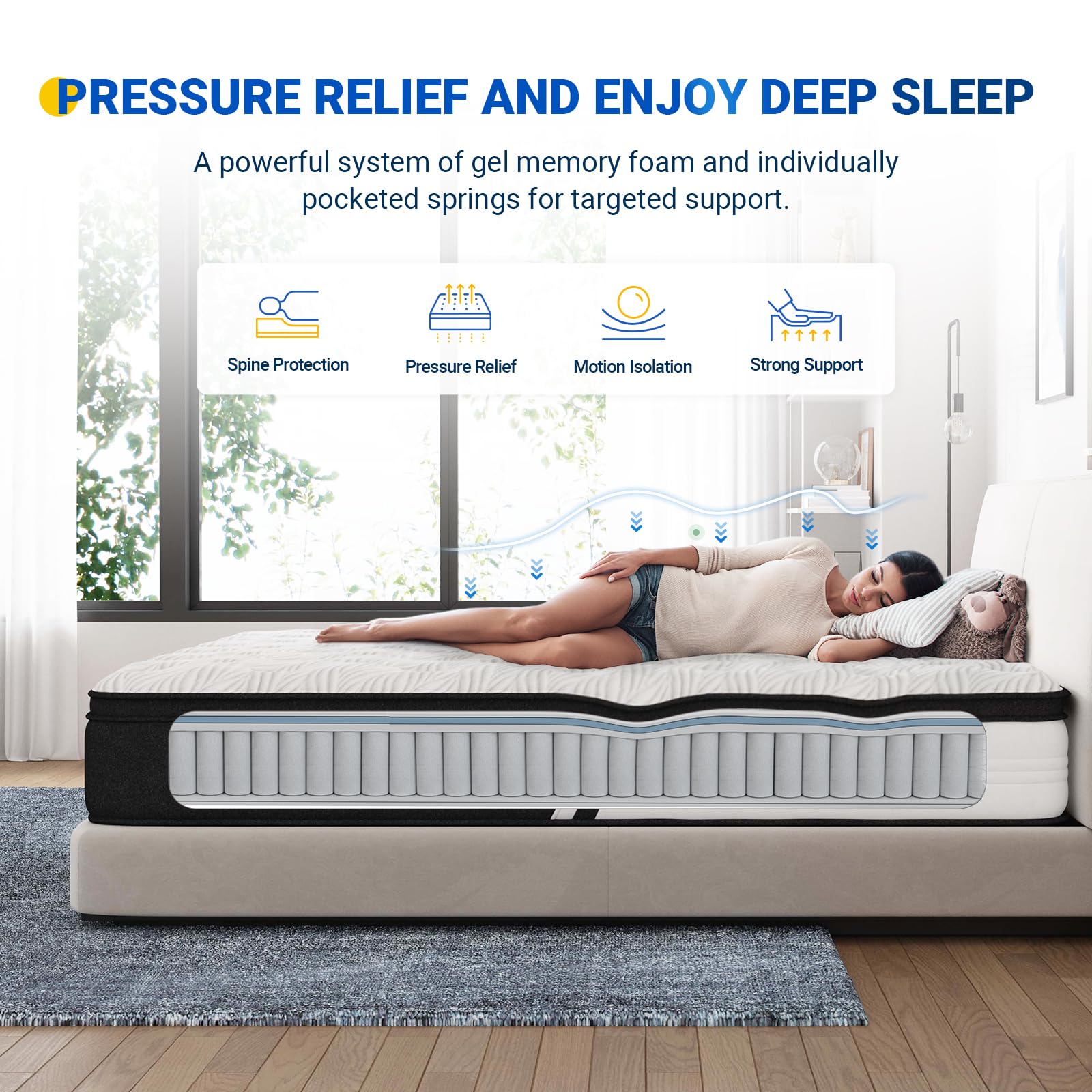 Avenco King Mattress, 10 Inch Innerspring Hybrid Mattress with Gel Memory Foam and Pocket Springs King Size Mattress for Motion Isolation, Pressure Relief & Supportive, CertiPUR-US Certified