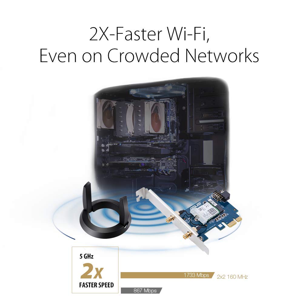 ASUS Dual Band 802.11AC Wireless-AC2100 PCI-e Bluetooth 5 Gigabit WiFi Adapter, 160MHz Support (PCE-AC58BT)