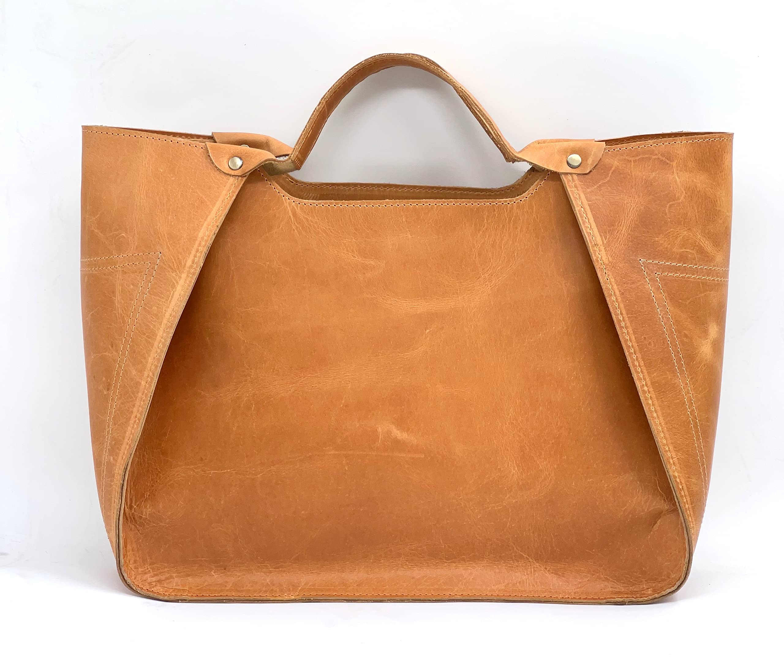 Genuine Full Grain Leather Shoulder Tote Bag for Women (Tan)