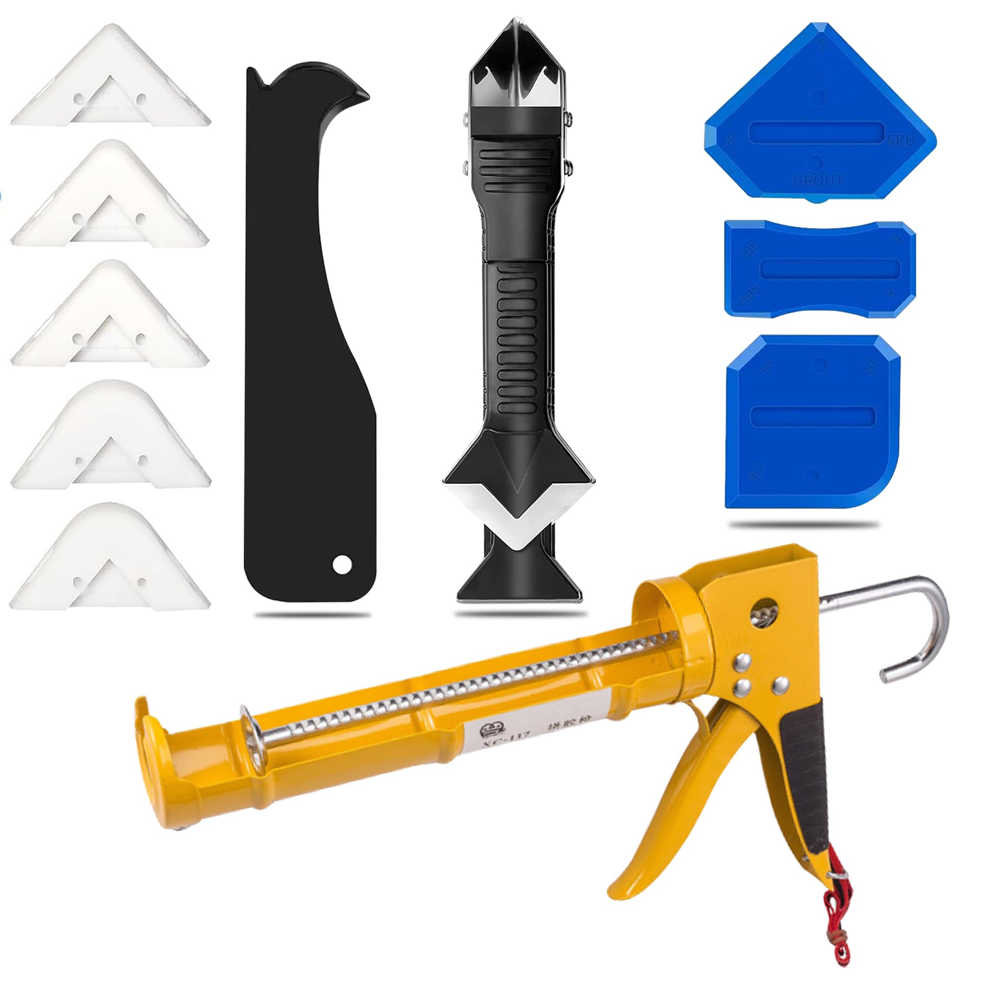 Caulk Gun Kit, Caulking Tool Kit and Caulk Remover,Sealant Finishing Tool Grout Scraper,Great Silicone Gun Tools for 10oz Caulk tubes
