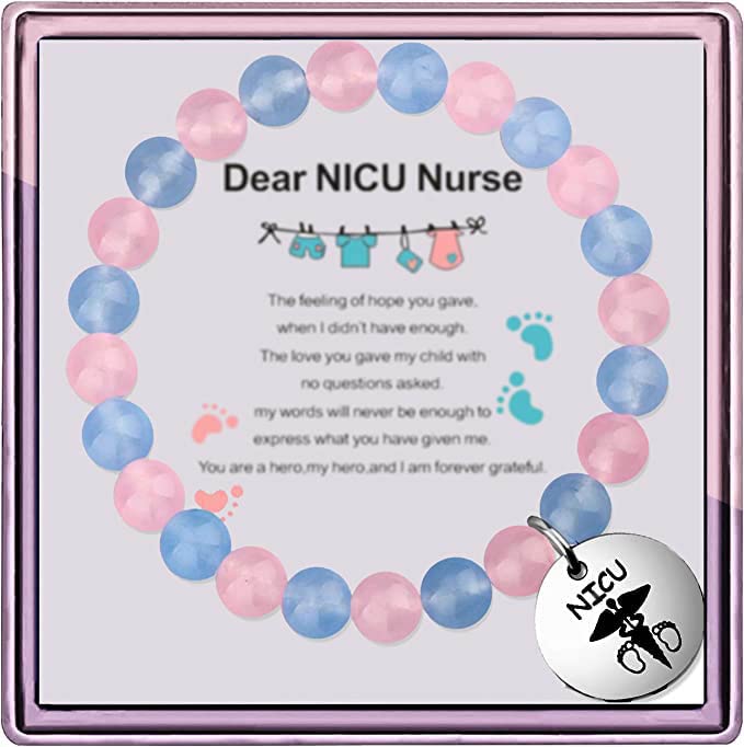 ARHTF NICU Nurse Appreciation Gifts NICU Nurse Bracelet Footprint Charm Thank You Nicu Nurse Gifts Neonatal Nurse Gifts,Neonatal Nurse NICU Nurse Gifts for Women (pink&blue)