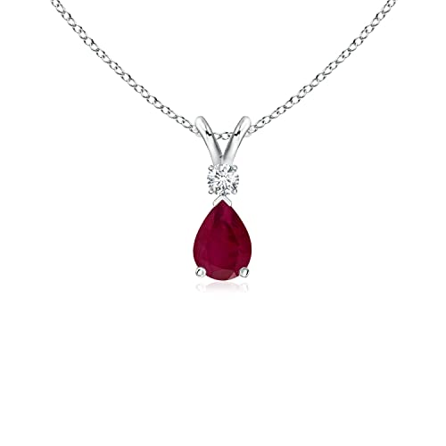 Angara Women’s 14k White Gold Ruby Teardrop Pendant Necklace with Diamond.