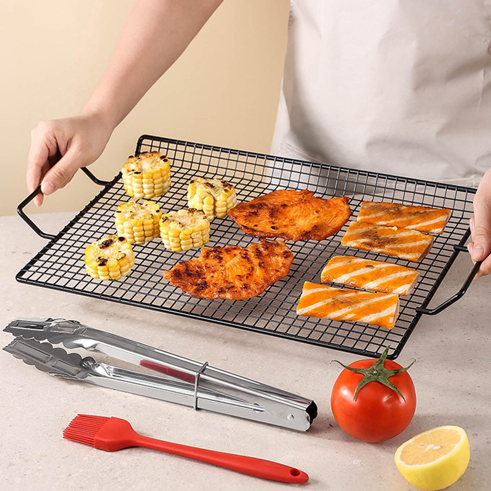 ALXOY Carbon Baking Net | Stainless Steel Barbecue Net - Portable Barbecue Utensils for Grilling, BBQ Accessories for Fish, Vegetables, Picnic, Outdoor Party
