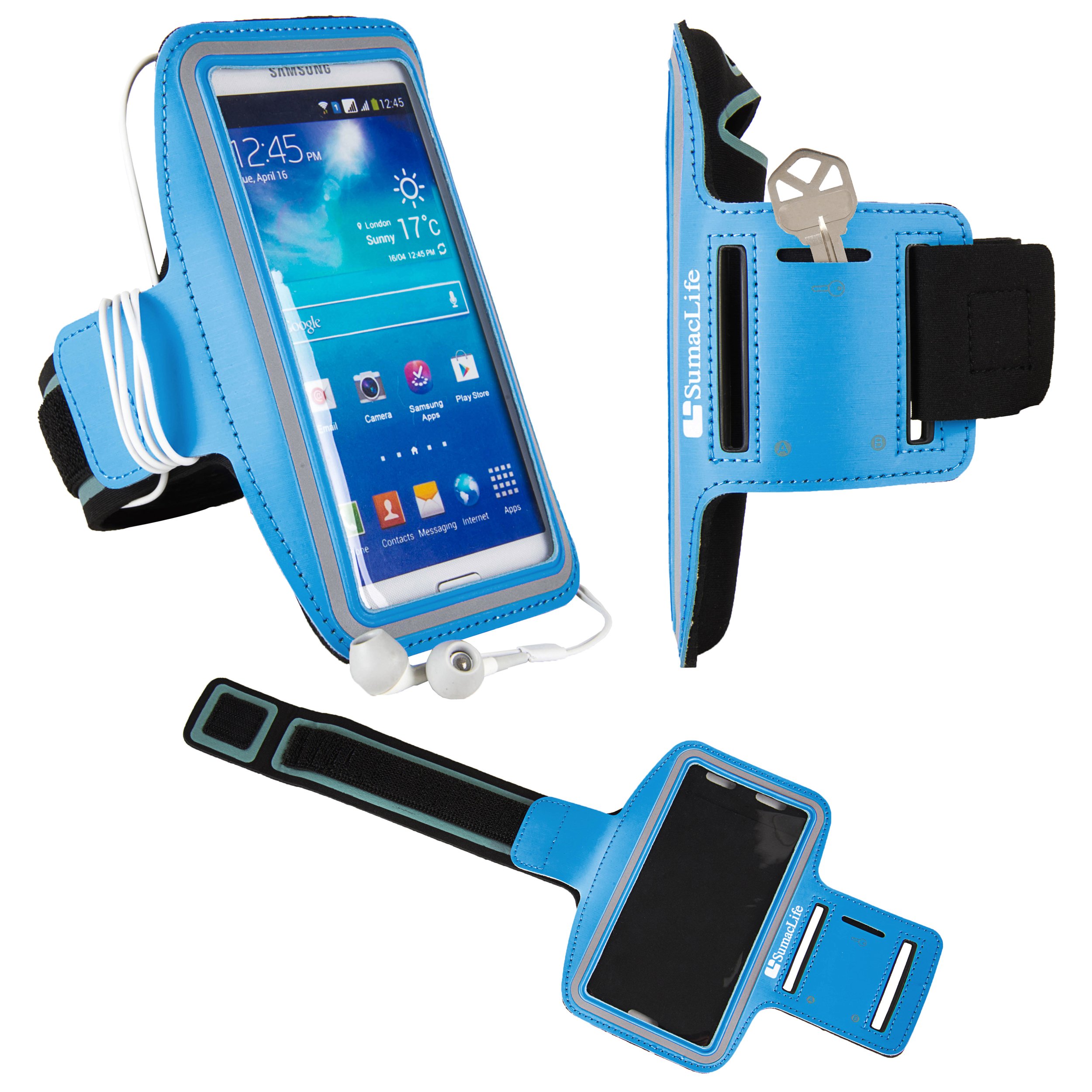 Apple iPhone 7, 7, SE, 6S, 6S Premium Water Resistant Sports Armband (Blue) with Key Holder (10 18 inch Strap)